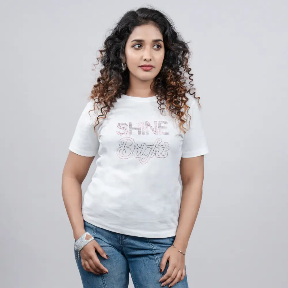White "Shine Bright" Tees for Women – Center Stage