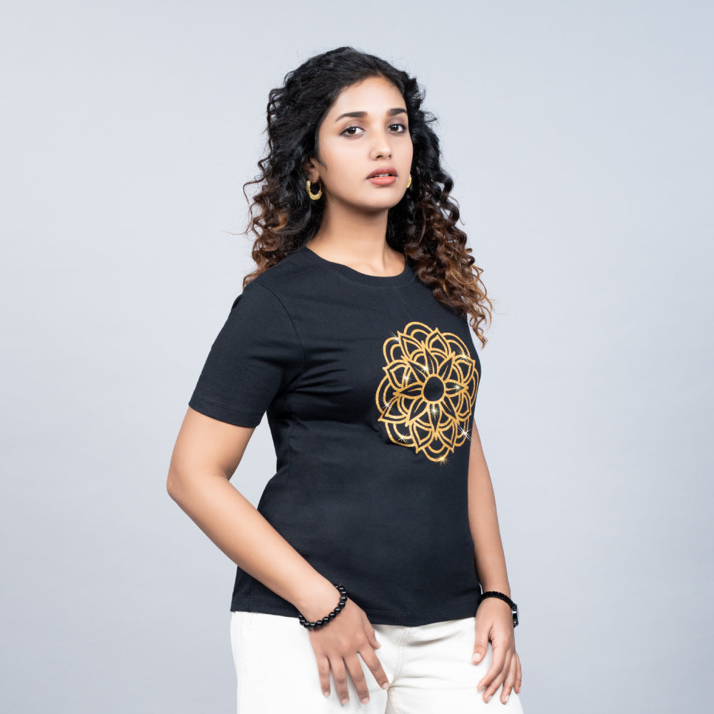 Black "Mandala" Tees for Women in India – Center Stage